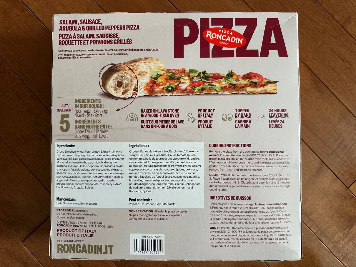 Salami Sausage Arugula And Grilled Peppers Pizza Roncadin Review